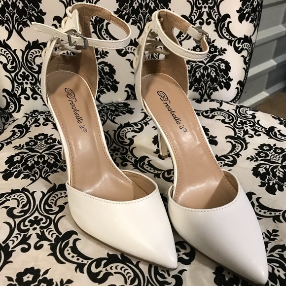 Shoes | New White Pointed Toe Ankle Strap Heels | Poshmark